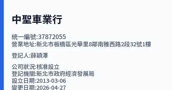 中聖車業行的照片-統編 37872055(新北市) 公司登記資料與營業項目詳細圖表