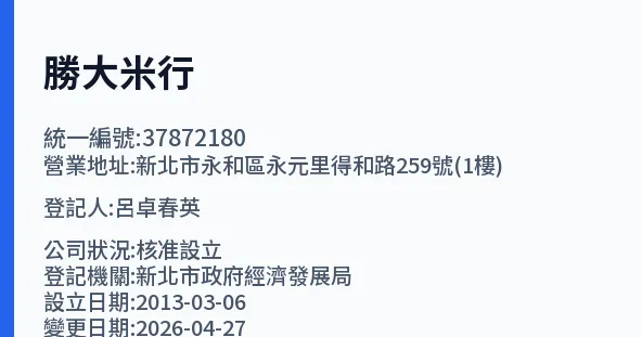 勝大米行的照片-統編 37872180(新北市) 公司登記資料與營業項目詳細圖表