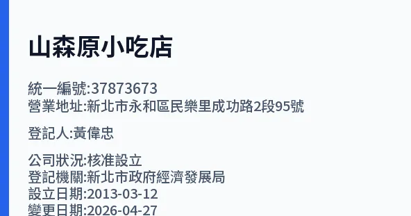 山森原小吃店的照片-統編 37873673(新北市) 公司登記資料與營業項目詳細圖表