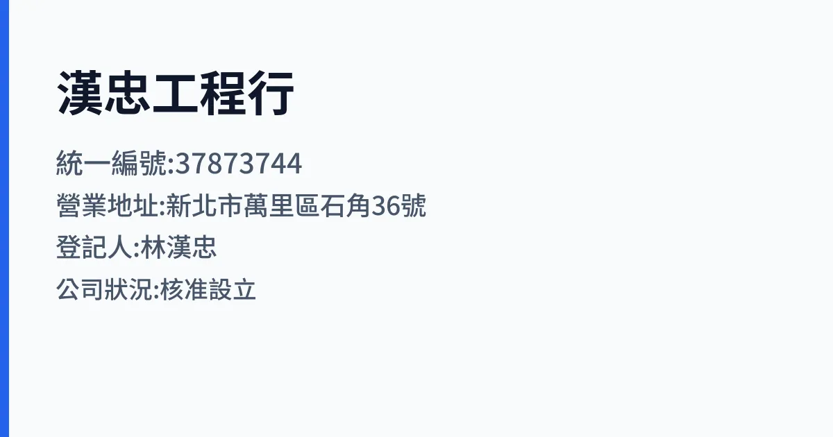漢忠工程行 - 統編 37873744(新北市) 公司登記資料與營業項目詳細圖表