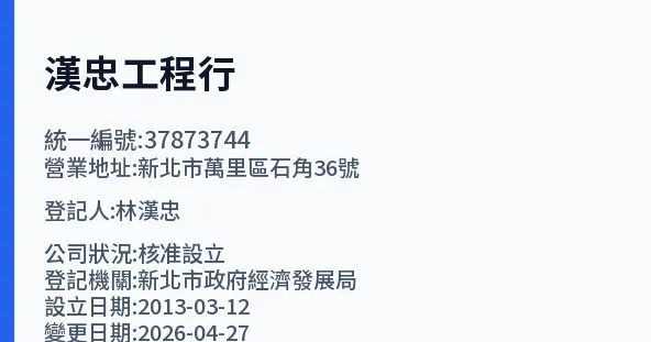 漢忠工程行的照片-統編 37873744(新北市) 公司登記資料與營業項目詳細圖表