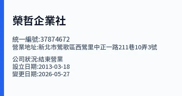榮哲企業社的照片-統編 37874672(新北市) 公司登記資料與營業項目詳細圖表