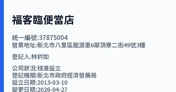 福客臨便當店的照片-統編 37875004(新北市) 公司登記資料與營業項目詳細圖表