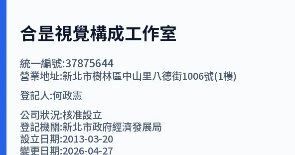 合昰視覺構成工作室的照片-統編 37875644(新北市) 公司登記資料與營業項目詳細圖表