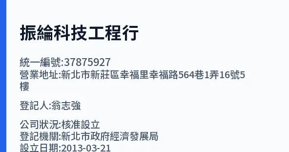 振綸科技工程行的照片-統編 37875927(新北市) 公司登記資料與營業項目詳細圖表