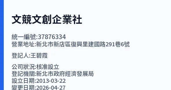 文競文創企業社的照片-統編 37876334(新北市) 公司登記資料與營業項目詳細圖表