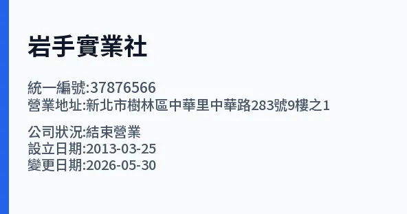 岩手實業社的照片-統編 37876566(新北市) 公司登記資料與營業項目詳細圖表