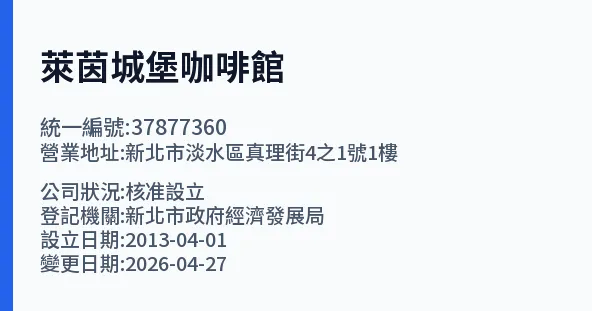萊茵城堡咖啡館的照片-統編 37877360(新北市) 公司登記資料與營業項目詳細圖表