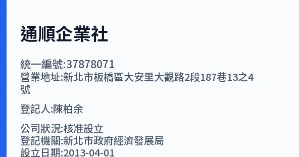 通順企業社的照片-統編 37878071(新北市) 公司登記資料與營業項目詳細圖表