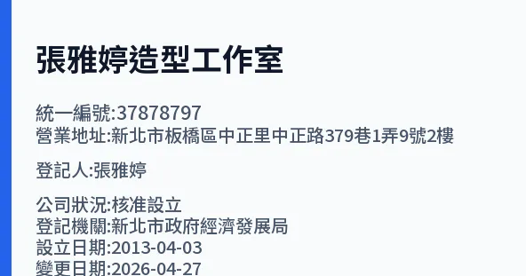 張雅婷造型工作室的照片-統編 37878797(新北市) 公司登記資料與營業項目詳細圖表