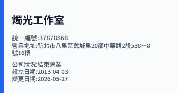 燭光工作室的照片-統編 37878868(新北市) 公司登記資料與營業項目詳細圖表