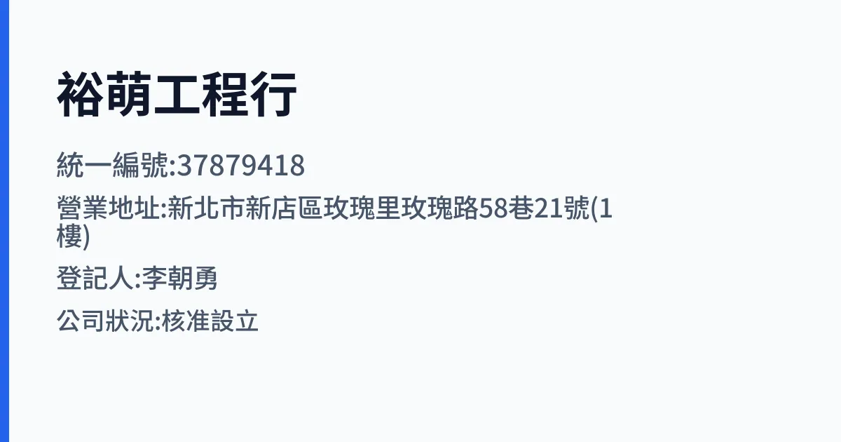 裕萌工程行 - 統編 37879418(新北市) 公司登記資料與營業項目詳細圖表