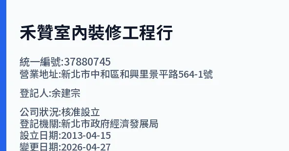 禾贊室內裝修工程行的照片-統編 37880745(新北市) 公司登記資料與營業項目詳細圖表