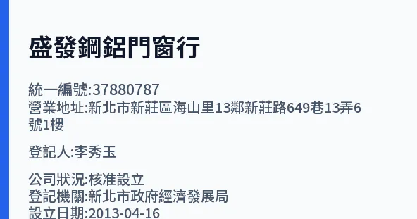 盛發鋼鋁門窗行的照片-統編 37880787(新北市) 公司登記資料與營業項目詳細圖表
