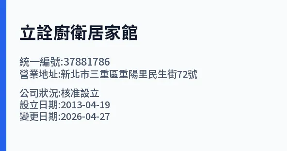 立詮廚衛居家館的照片-統編 37881786(新北市) 公司登記資料與營業項目詳細圖表