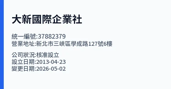 大新國際企業社的照片-統編 37882379(新北市) 公司登記資料與營業項目詳細圖表