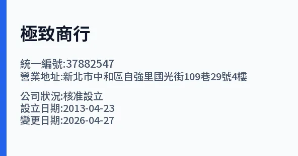極致商行的照片-統編 37882547(新北市) 公司登記資料與營業項目詳細圖表