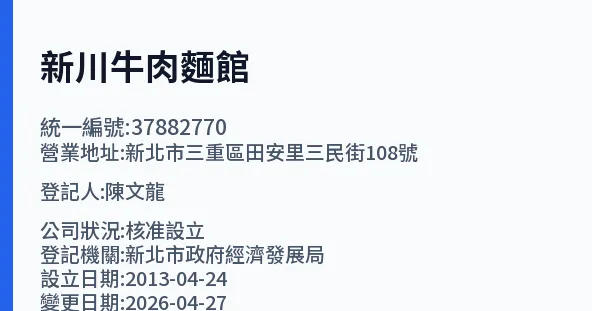 新川牛肉麵館的照片-統編 37882770(新北市) 公司登記資料與營業項目詳細圖表