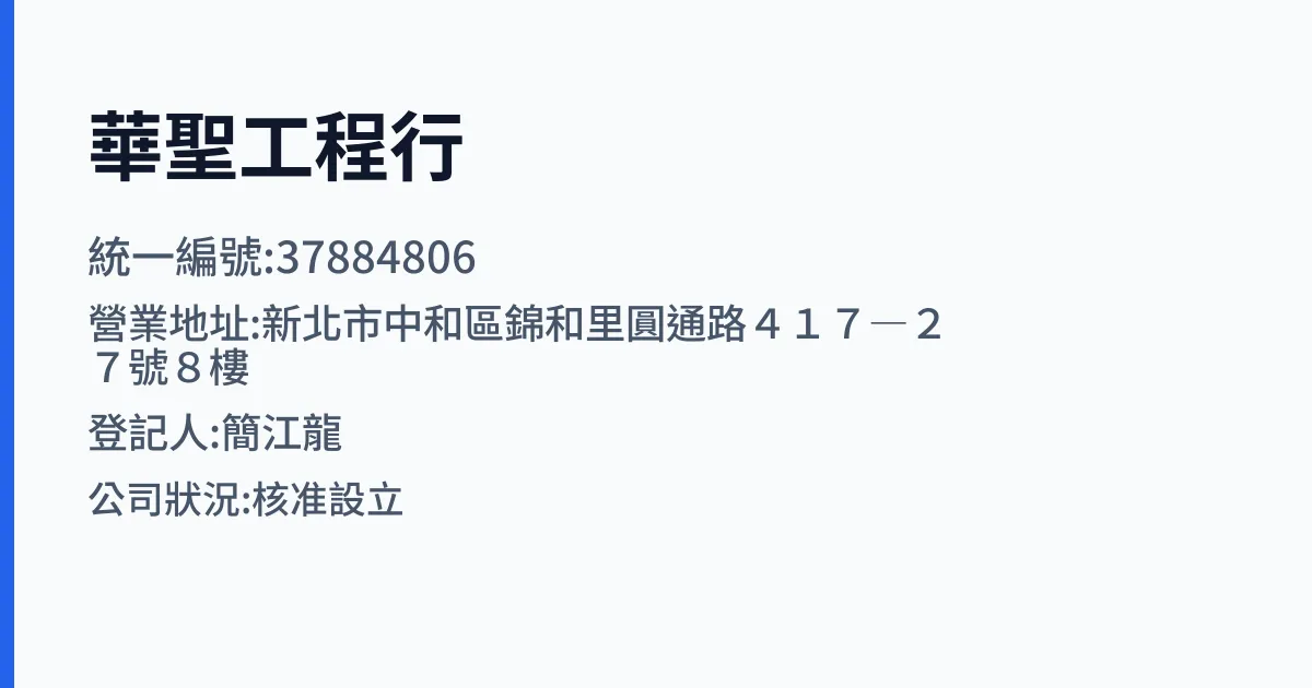 華聖工程行 - 統編 37884806(新北市) 公司登記資料與營業項目詳細圖表