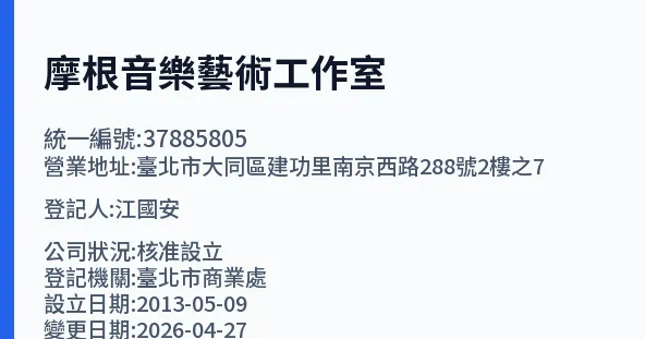 摩根音樂藝術工作室的照片-統編 37885805(臺北市) 公司登記資料與營業項目詳細圖表