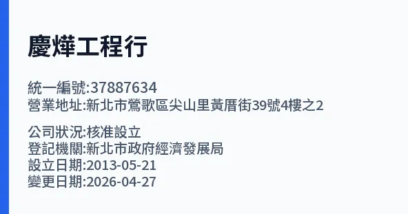 慶燁工程行的照片-統編 37887634(新北市) 公司登記資料與營業項目詳細圖表