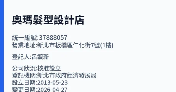 奧瑪髮型設計店的照片-統編 37888057(新北市) 公司登記資料與營業項目詳細圖表