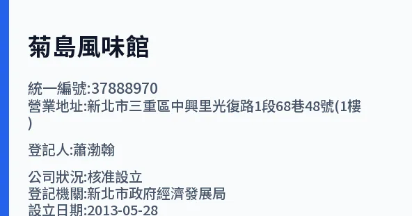 菊島風味館的照片-統編 37888970(新北市) 公司登記資料與營業項目詳細圖表