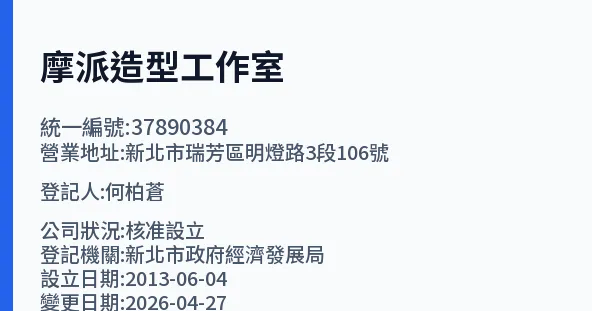 摩派造型工作室的照片-統編 37890384(新北市) 公司登記資料與營業項目詳細圖表
