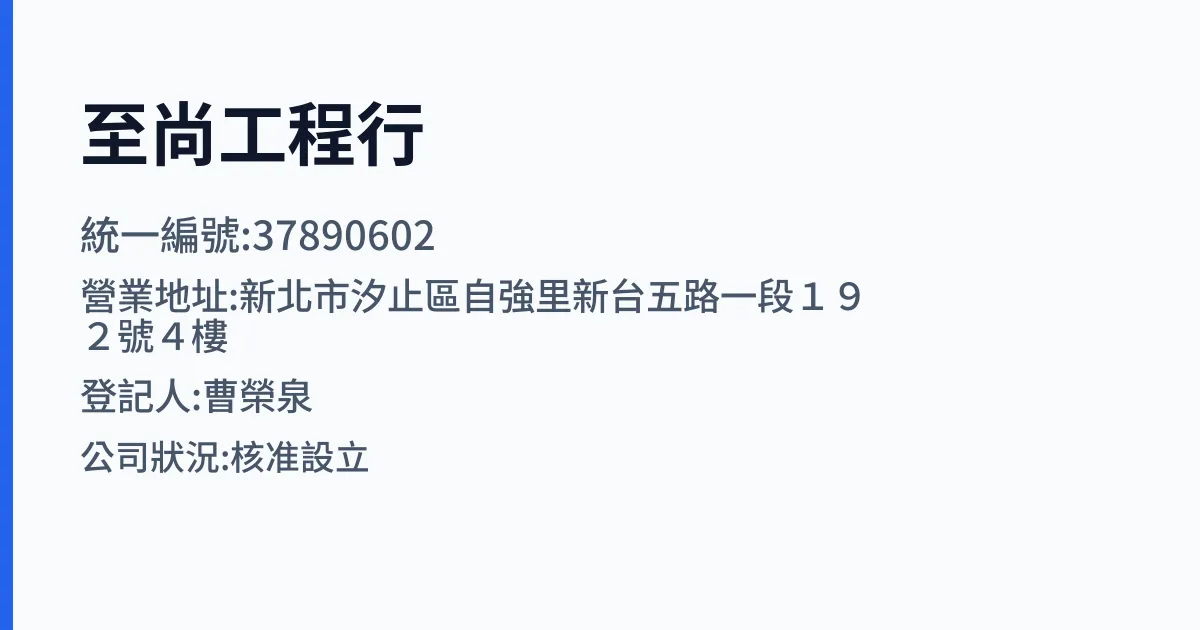 至尚工程行 - 統編 37890602(新北市) 公司登記資料與營業項目詳細圖表