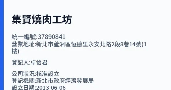 集賢燒肉工坊的照片-統編 37890841(新北市) 公司登記資料與營業項目詳細圖表