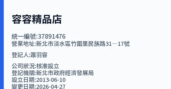 容容精品店的照片-統編 37891476(新北市) 公司登記資料與營業項目詳細圖表