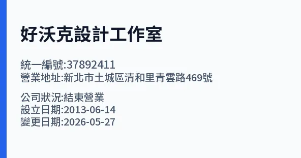 好沃克設計工作室的照片-統編 37892411(新北市) 公司登記資料與營業項目詳細圖表