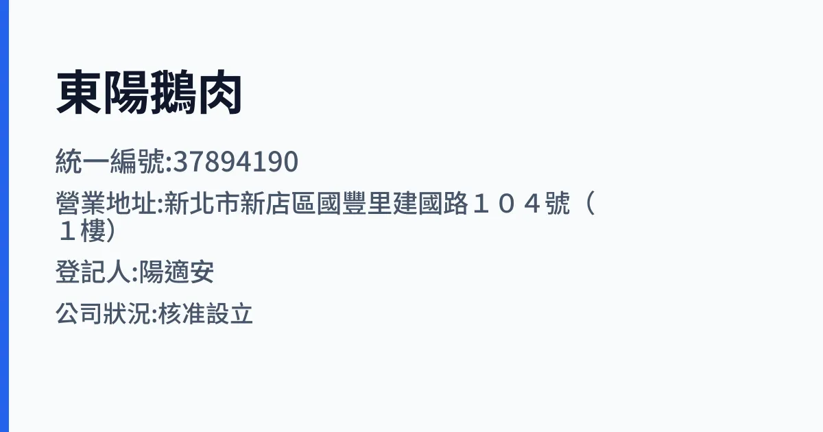 東陽鵝肉 - 統編 37894190(新北市) 公司登記資料與營業項目詳細圖表