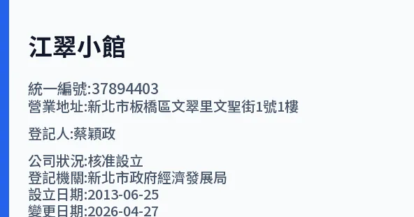 江翠小館的照片-統編 37894403(新北市) 公司登記資料與營業項目詳細圖表