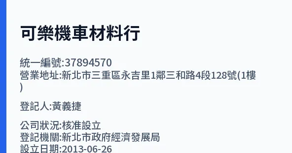 可樂機車材料行的照片-統編 37894570(新北市) 公司登記資料與營業項目詳細圖表