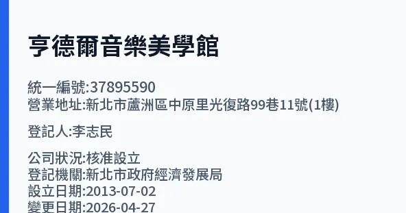 亨德爾音樂美學館的照片-統編 37895590(新北市) 公司登記資料與營業項目詳細圖表