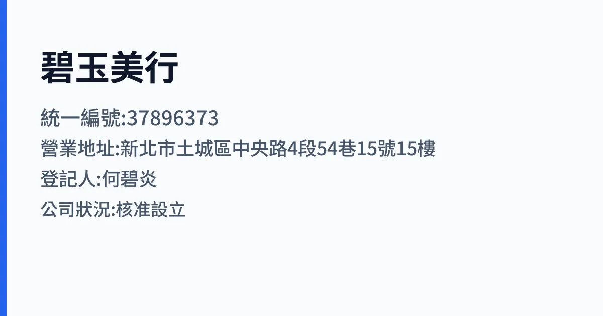 碧玉美行 - 統編 37896373(新北市) 公司登記資料與營業項目詳細圖表