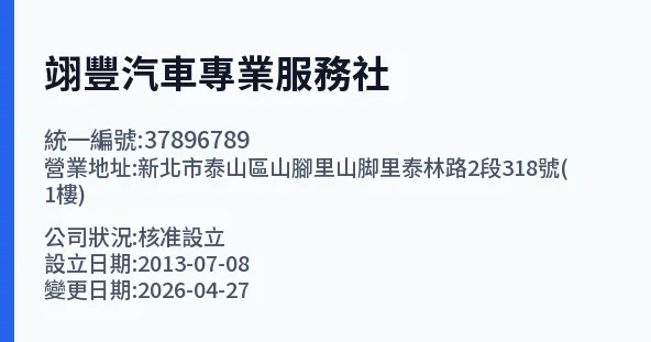 翊豐汽車專業服務社的照片-統編 37896789(新北市) 公司登記資料與營業項目詳細圖表