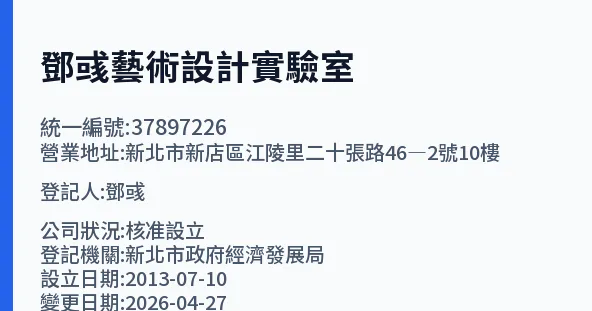 鄧彧藝術設計實驗室的照片-統編 37897226(新北市) 公司登記資料與營業項目詳細圖表