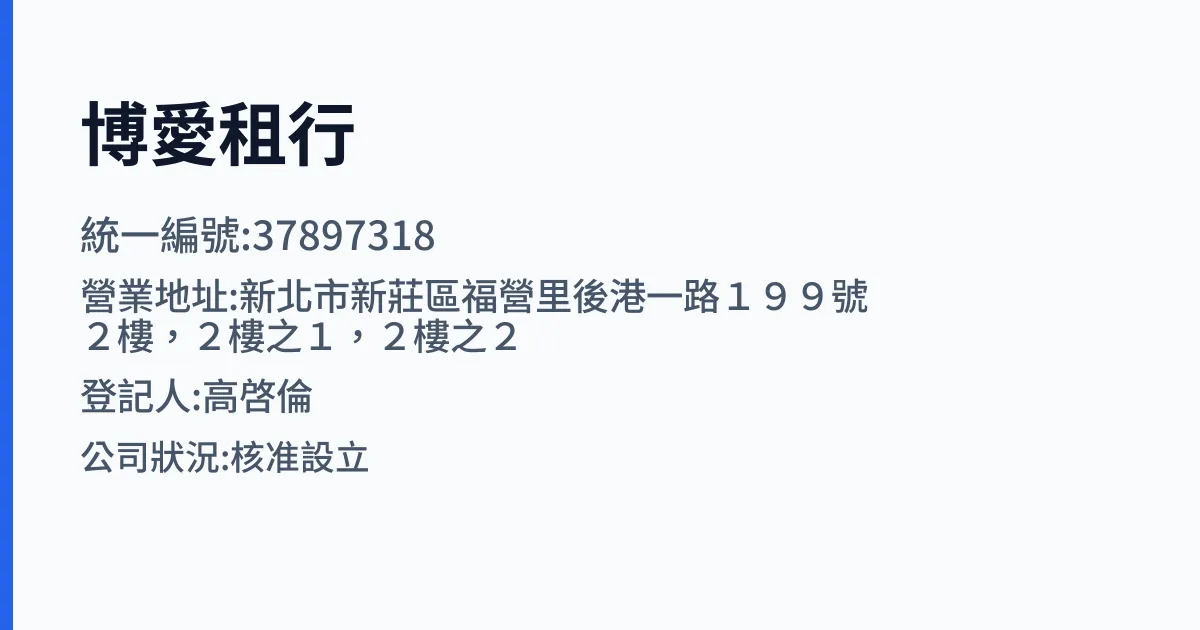 博愛租行 - 統編 37897318(新北市) 公司登記資料與營業項目詳細圖表