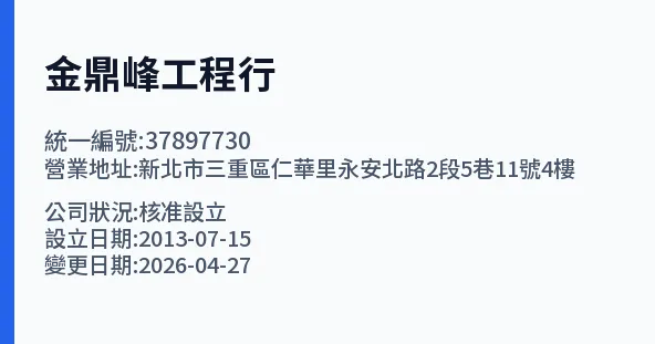 金鼎峰工程行的照片-統編 37897730(新北市) 公司登記資料與營業項目詳細圖表
