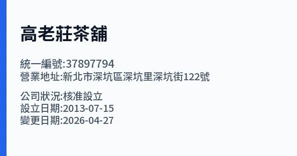 高老莊茶舖的照片-統編 37897794(新北市) 公司登記資料與營業項目詳細圖表