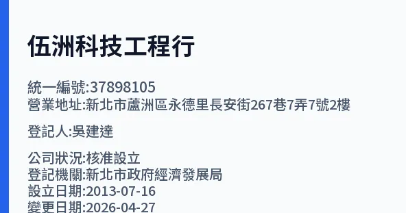 伍洲科技工程行的照片-統編 37898105(新北市) 公司登記資料與營業項目詳細圖表