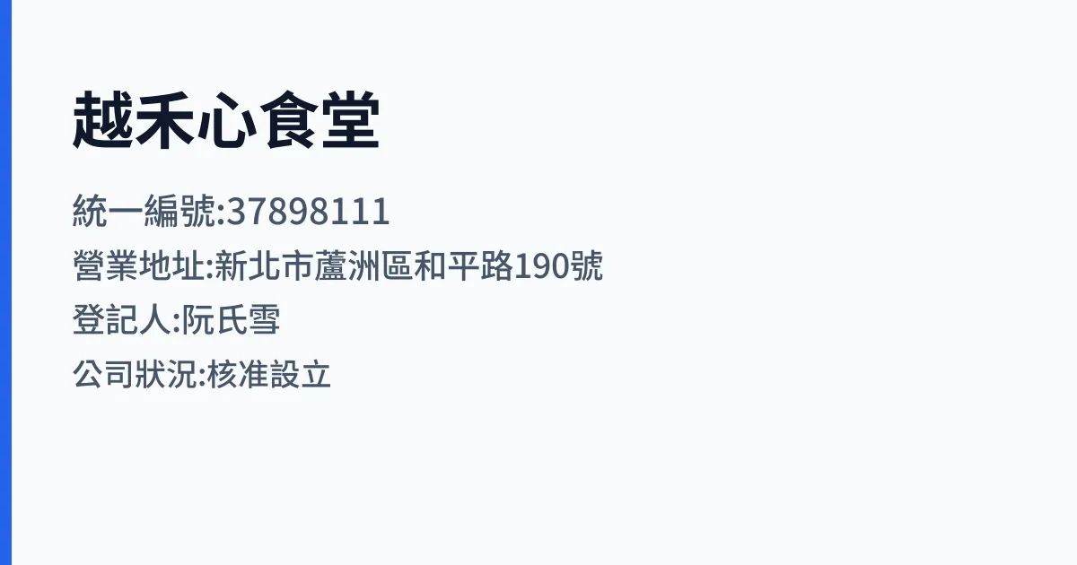 越禾心食堂 - 統編 37898111(新北市) 公司登記資料與營業項目詳細圖表