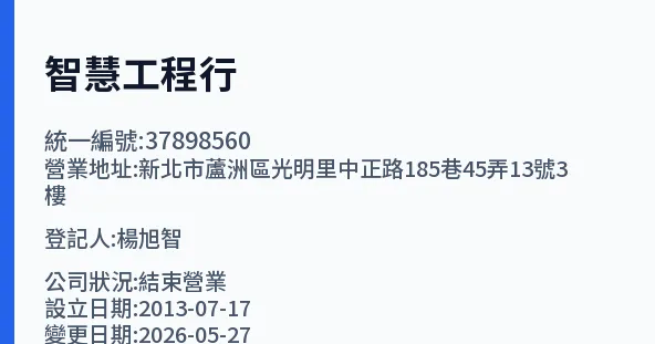 智慧工程行的照片-統編 37898560(新北市) 公司登記資料與營業項目詳細圖表