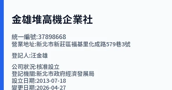 金雄堆高機企業社的照片-統編 37898668(新北市) 公司登記資料與營業項目詳細圖表