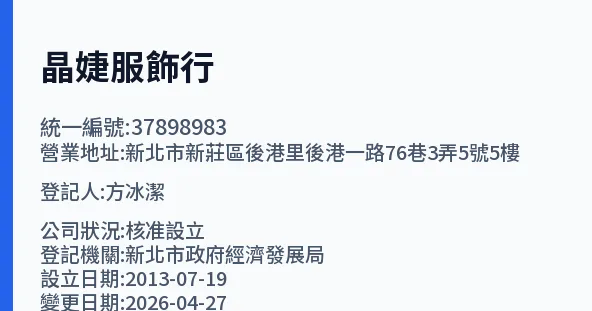 晶婕服飾行的照片-統編 37898983(新北市) 公司登記資料與營業項目詳細圖表
