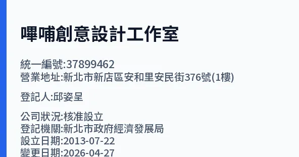 嗶哺創意設計工作室的照片-統編 37899462(新北市) 公司登記資料與營業項目詳細圖表