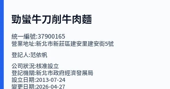 勁蠻牛刀削牛肉麵的照片-統編 37900165(新北市) 公司登記資料與營業項目詳細圖表