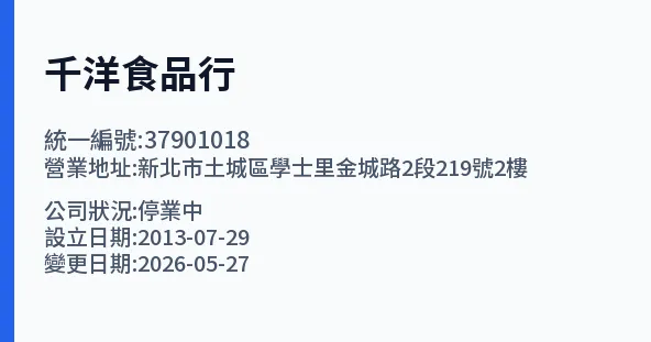 千洋食品行的照片-統編 37901018(新北市) 公司登記資料與營業項目詳細圖表